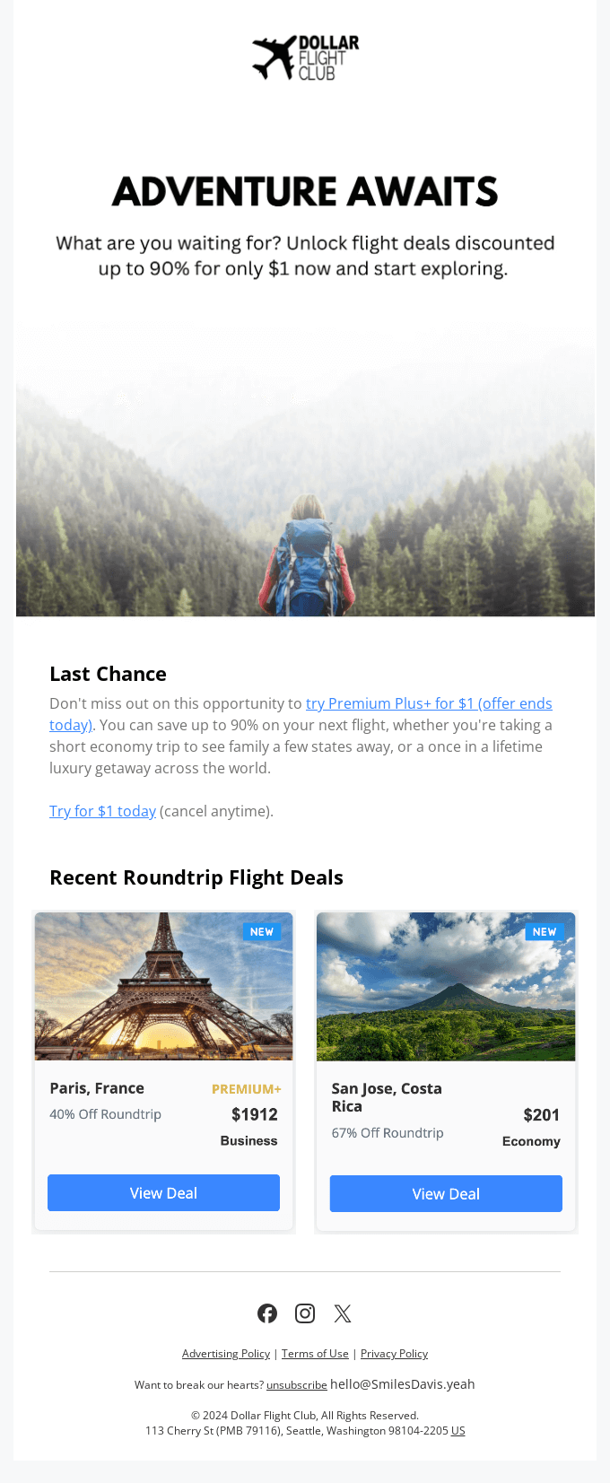 🚨 $1 Offer Ends in 6 Hours... from Dollar Flight Club - Desktop Email ... 🚨 $1 Offer Ends in 6 Hours... from Dollar Flight Club - Desktop Email ...