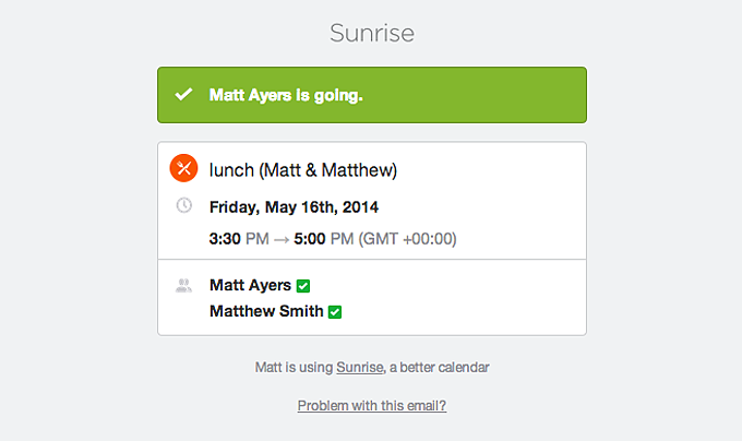 Accepted Event Email Design from Sunrise from Sunrise - Desktop Email ...