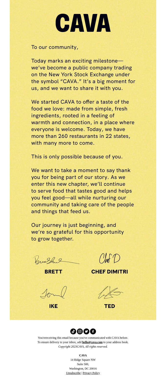 Big News from CAVA from CAVA - Desktop Email View | Really Good Emails
