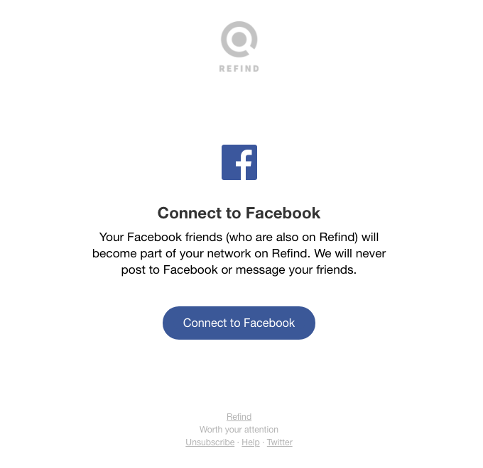 Connect to Facebook from Refind - Desktop Email View | Really Good Emails