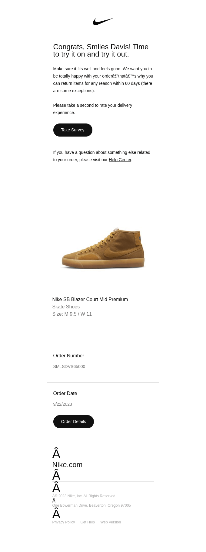 Delivery confirmed from Nike - Desktop Email View | Really Good Emails