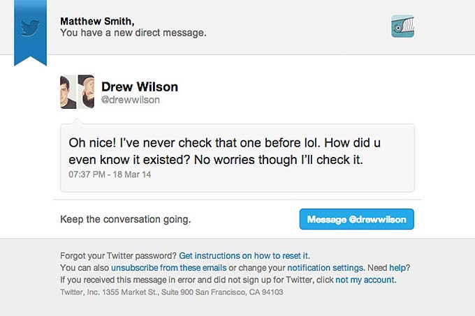 Direct Message Email Design From Twitter from Twitter - Desktop Email ...