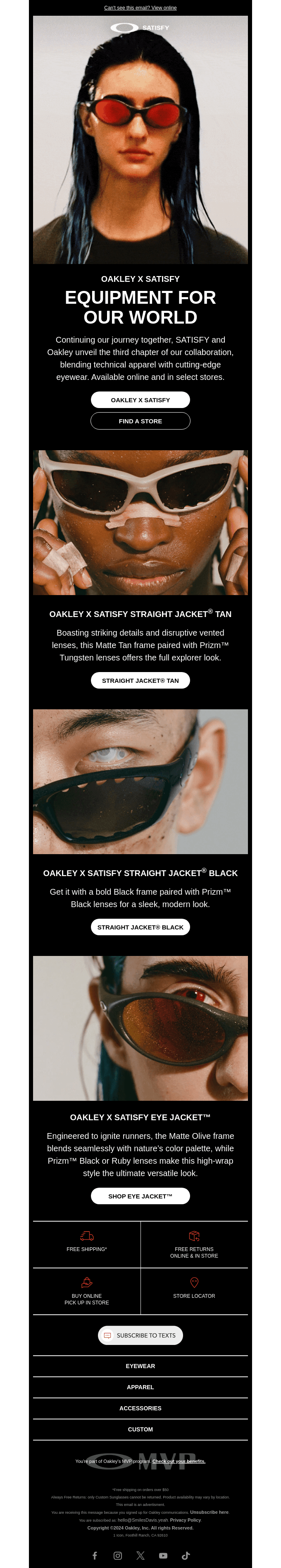 DROP ALERT: Oakley X SATISFY from Oakley - Desktop Email View | Really ...