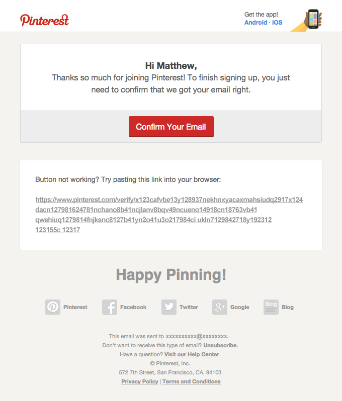 Please confirm your email from Pinterest - Desktop Email View | Really ...