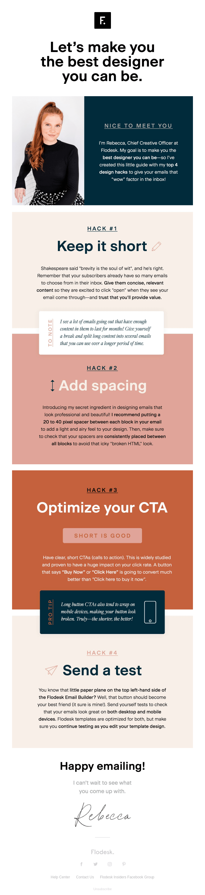 Email design hacks from Rebecca 👩‍🎨 from Flodesk - Desktop Email View | Really Good Emails