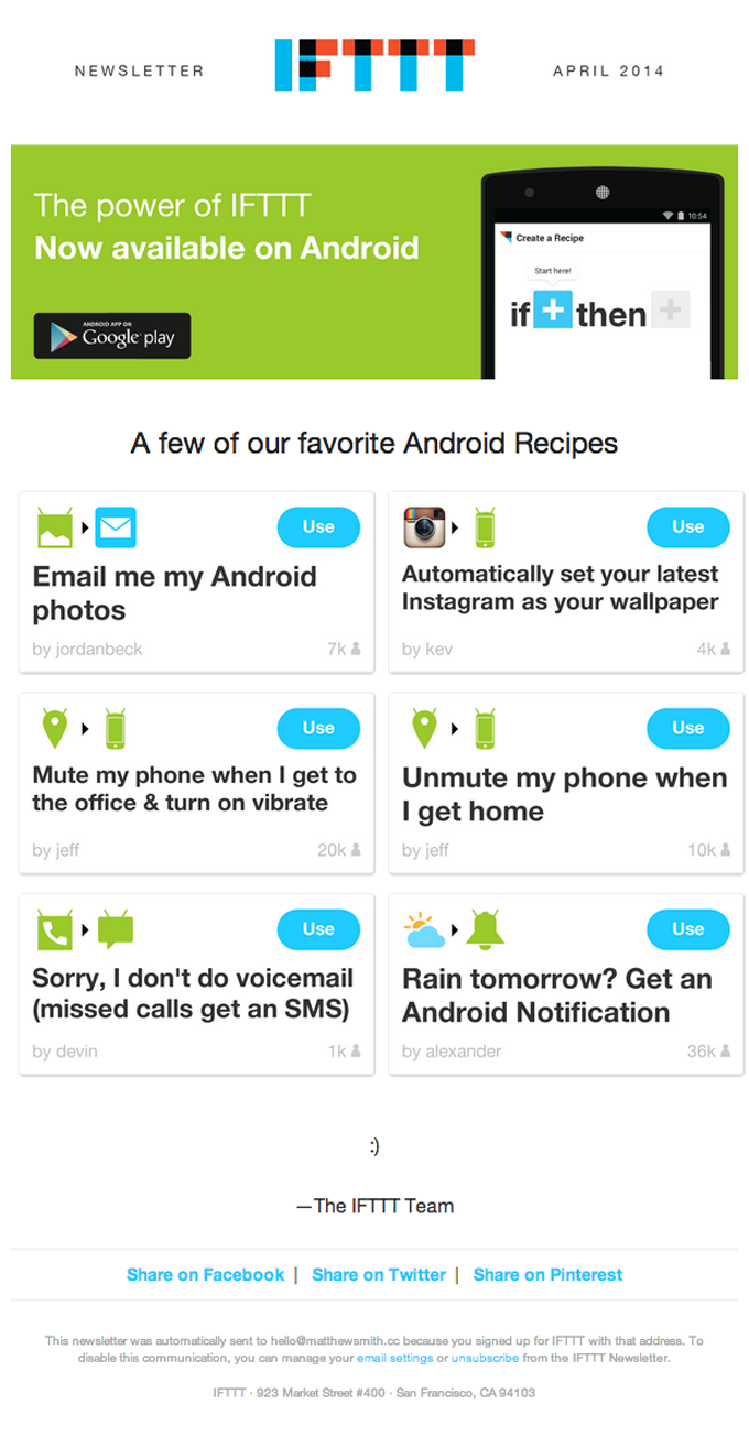 Email Digest / Newsletter Design from IFTTT from IFTTT - Desktop Email ...