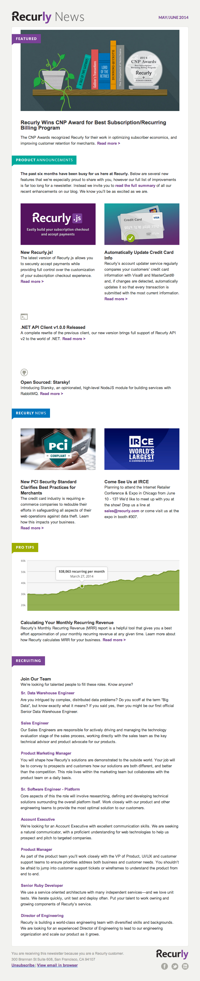 Recurly News from Recurly - Desktop Email View | Really Good Emails