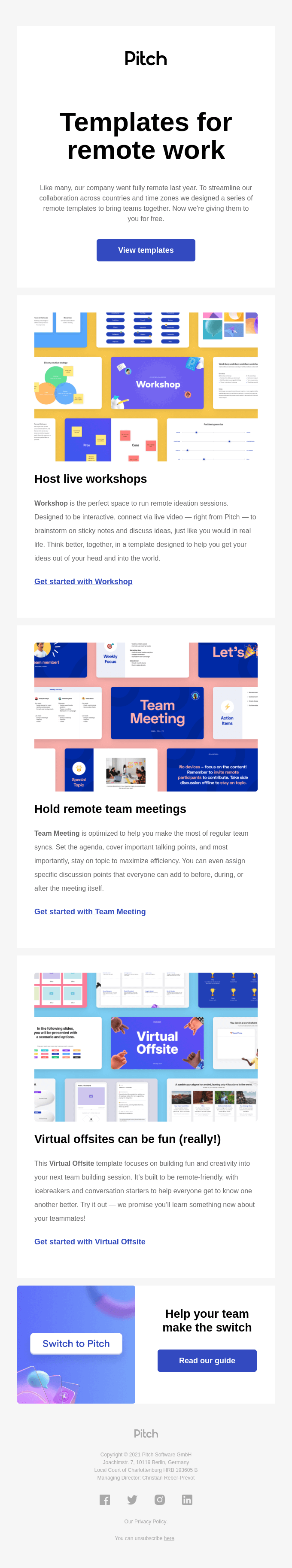 Essential remote work templates from Pitch - Desktop Email View ...