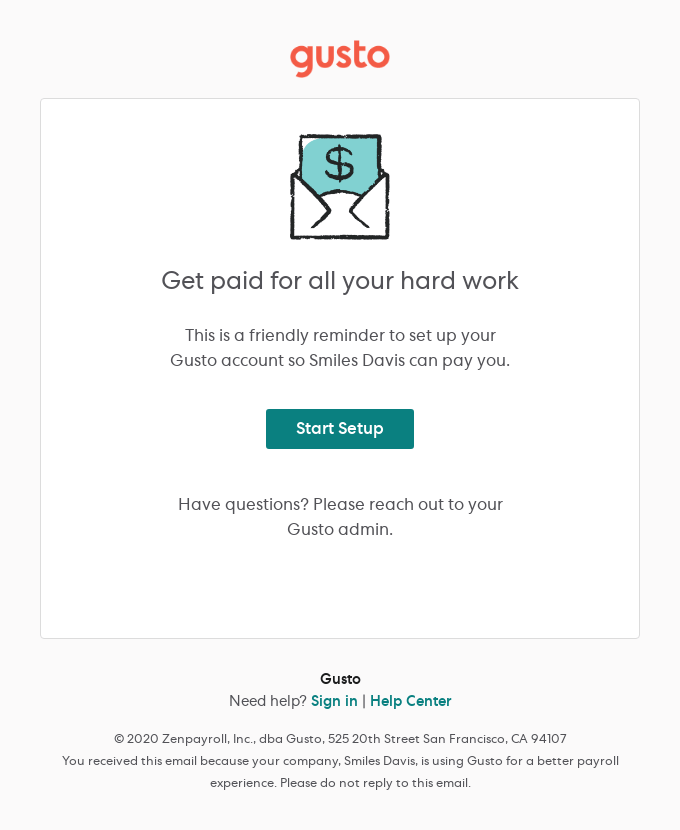 Smiles Davis wants to pay you with Gusto from Gusto - Desktop Email ...