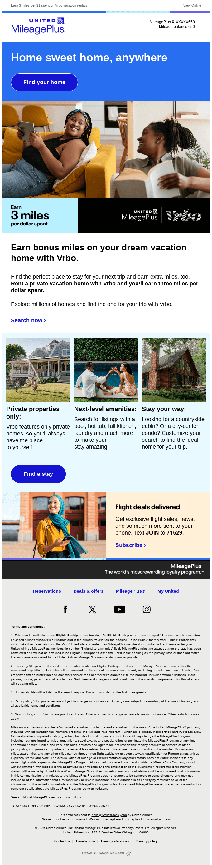 Find the perfect vacation home + earn extra miles from United Airlines ...