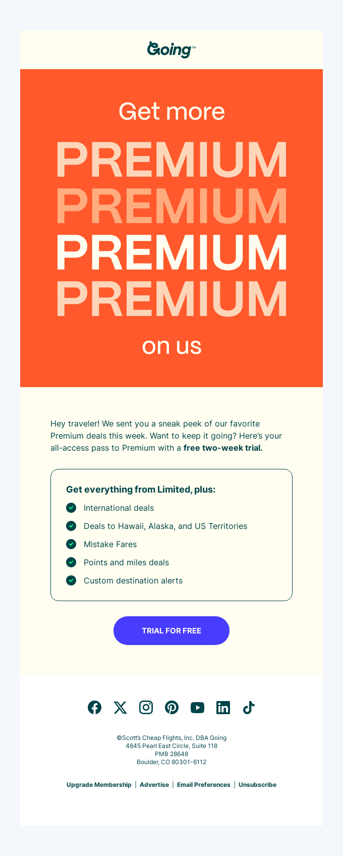 Get 2 more weeks FREE from Going - Desktop Email View | Really Good Emails