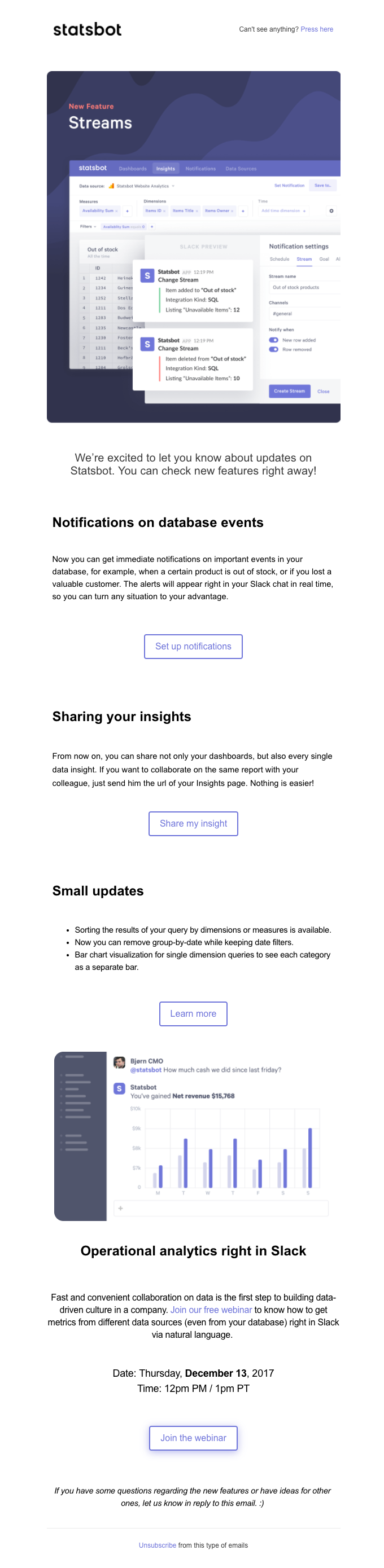Get immediate notifications on important events in your database from Statsbot - Desktop Email ...