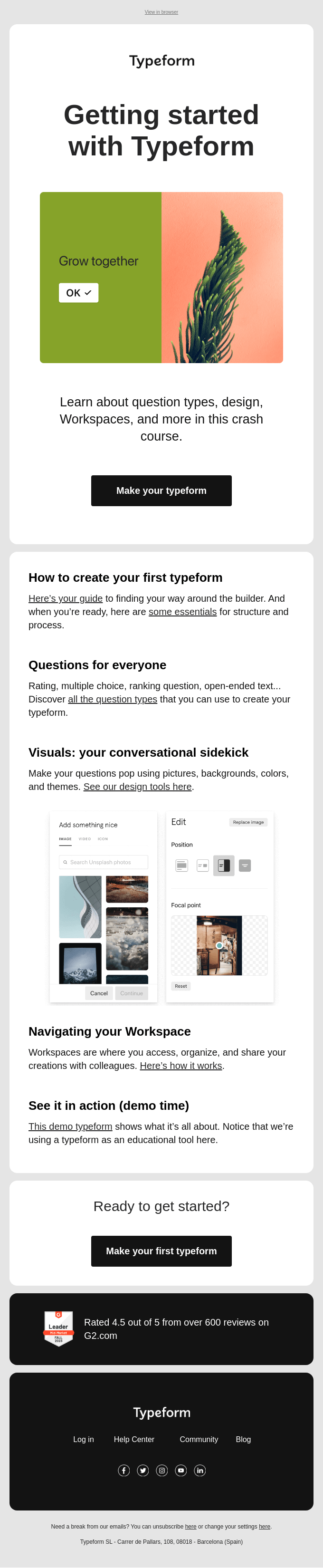 Getting Started With Typeform From Typeform Desktop Email View Really Good Emails