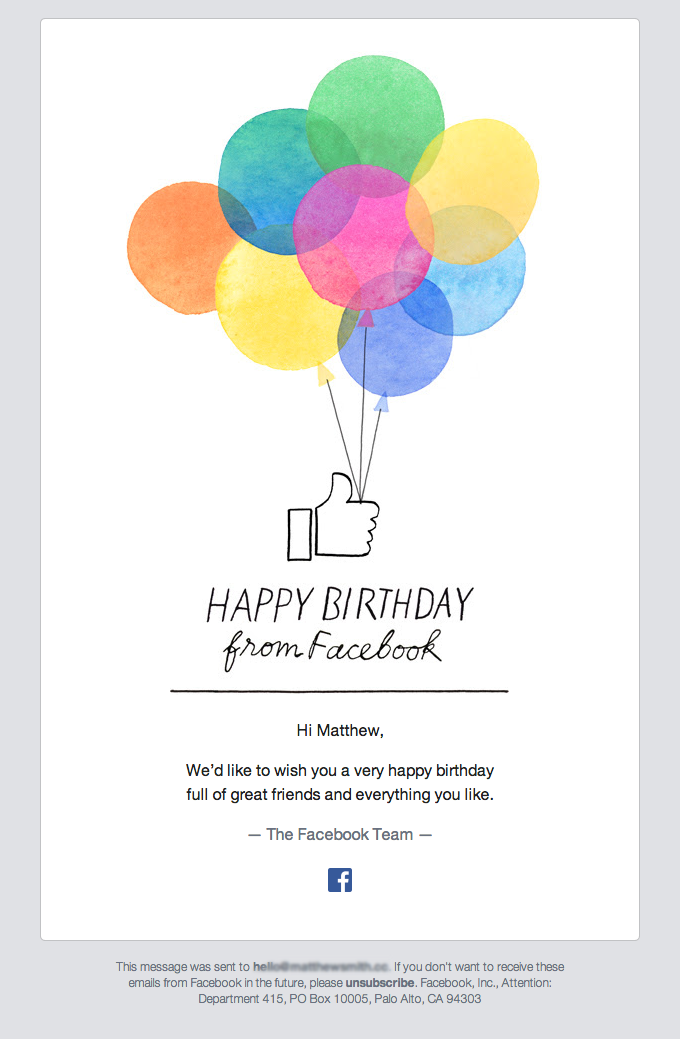 Happy Birthday From Facebook From Facebook Desktop Email View 