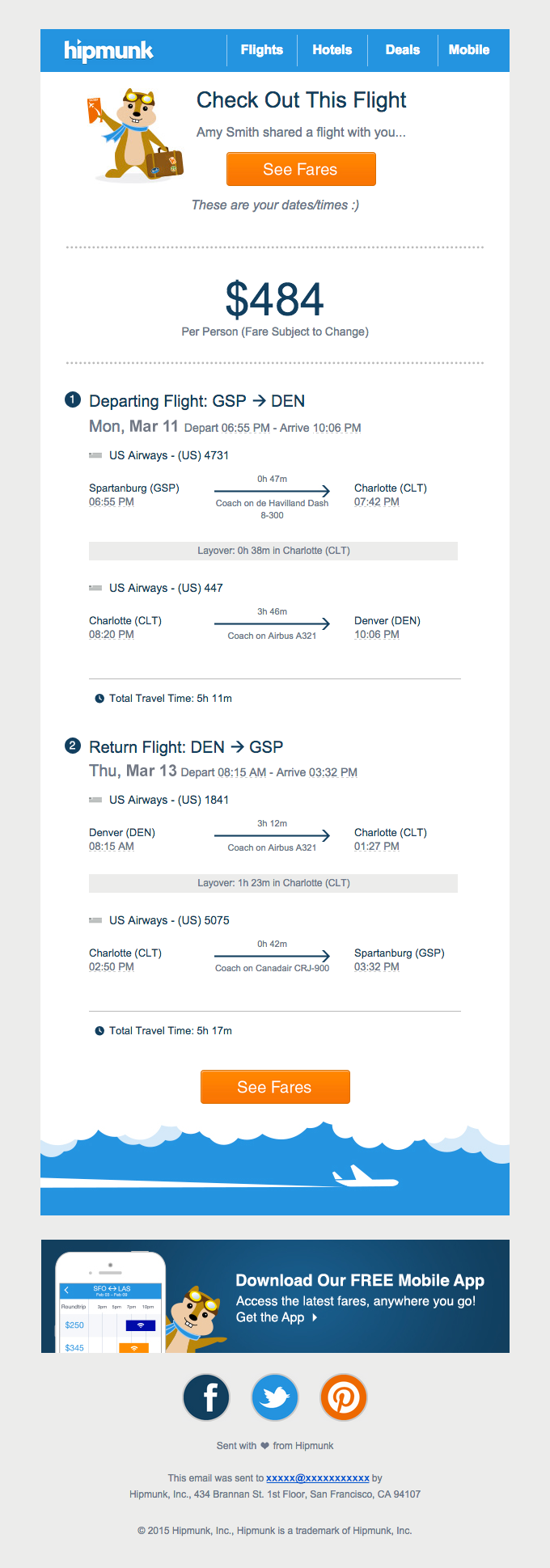 Hipmunk Flight Share! — Info View | Really Good Emails