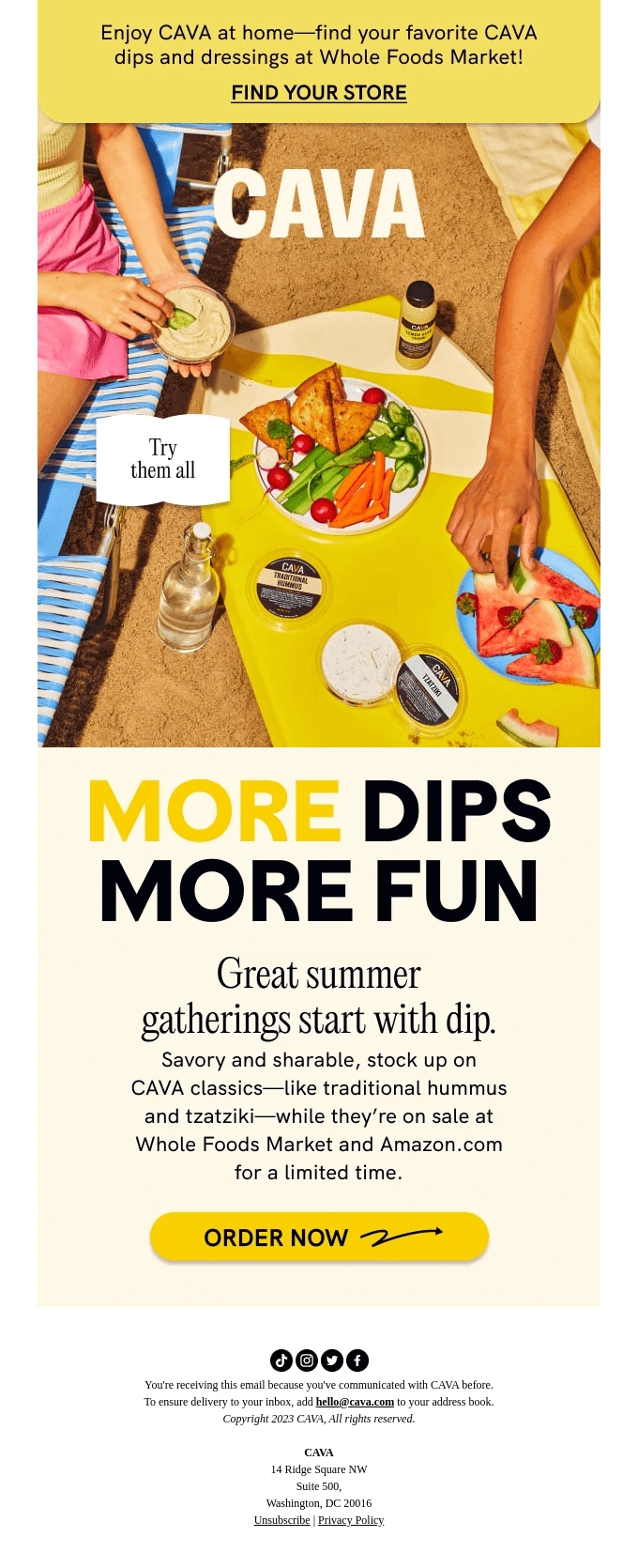 Hot dip summer from CAVA - Desktop Email View | Really Good Emails