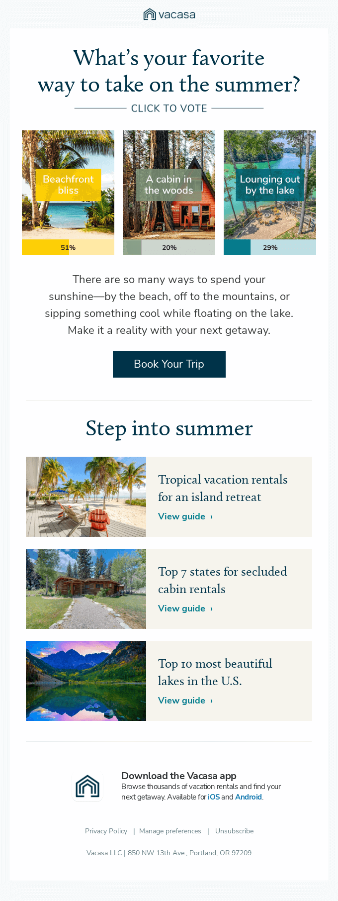 How do you celebrate summer? from Vacasa - Desktop Email View | Really Good Emails