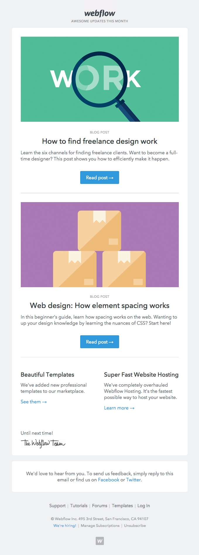 How to find freelance design work from Webflow - Desktop Email View ...