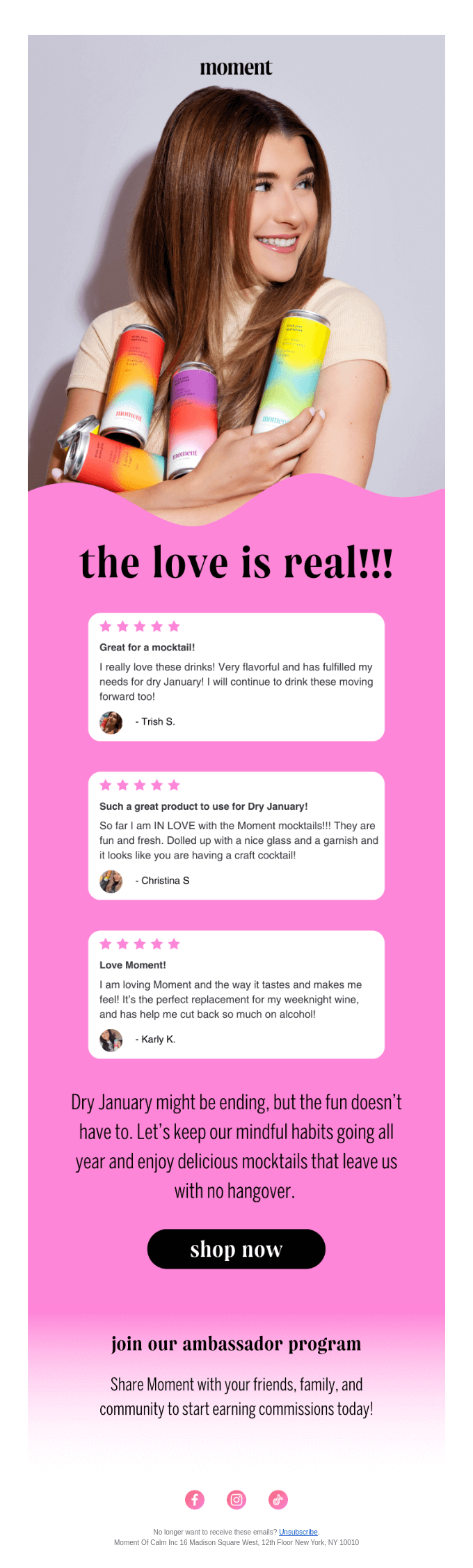 “I love these 🔥🔥🔥” from Moment Botanical Water - Desktop Email View ...