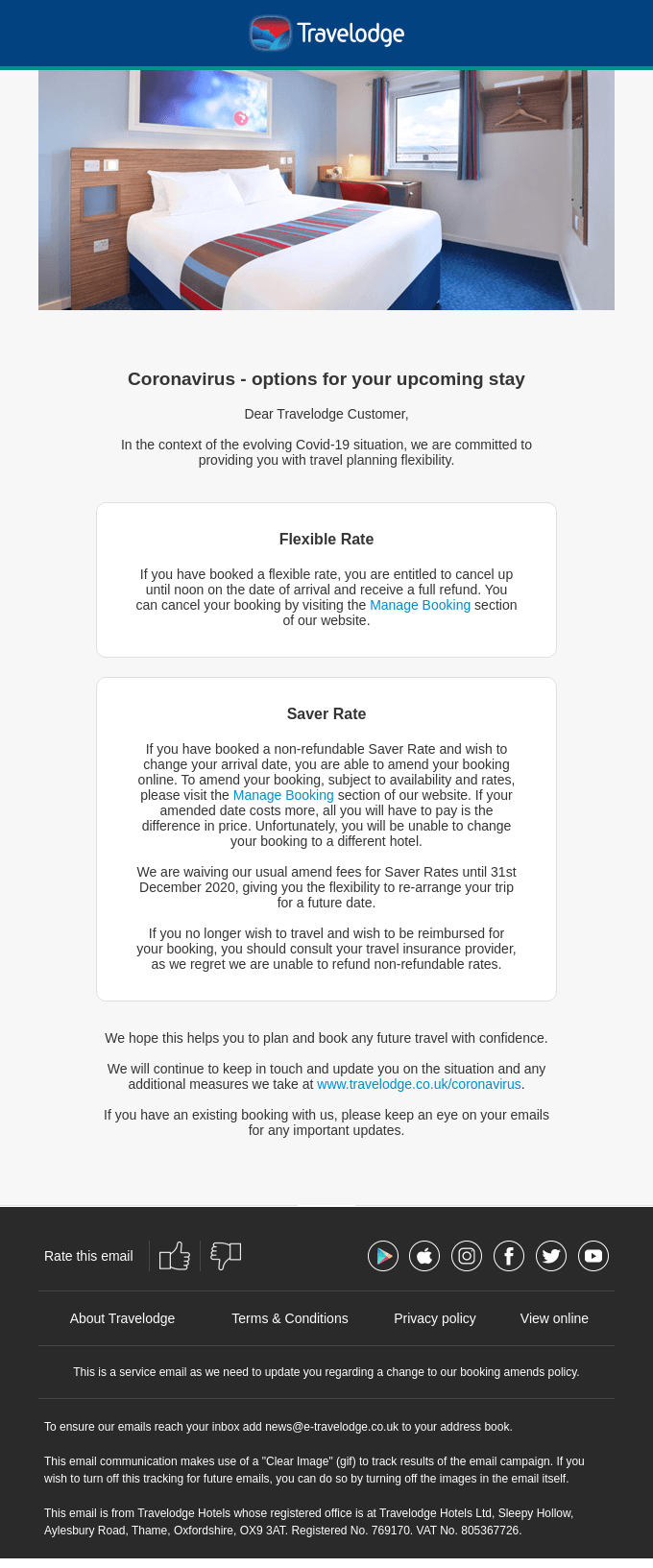 Important update regarding Coronavirus (Covid-19) from Travelodge ...