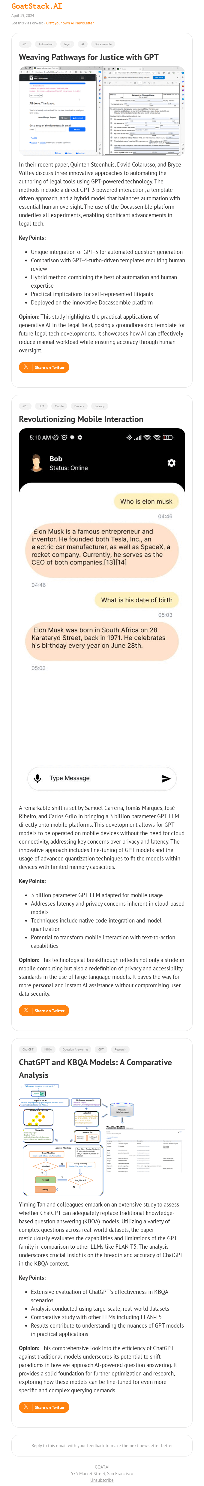Innovations in GPT and Text-to-Video LLMs Weekly Update from GoatStack.AI - Desktop Email View ...