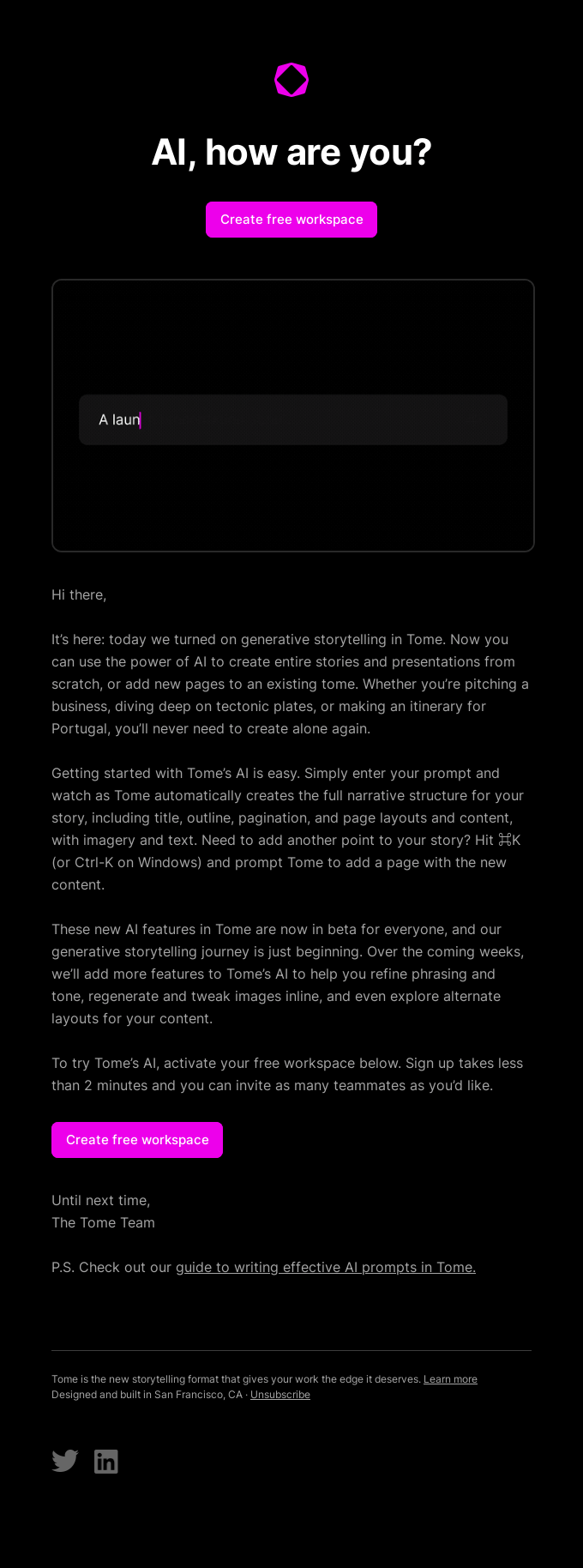 Introducing AI-powered storytelling in Tome from Tome - Desktop Email View | Really Good Emails