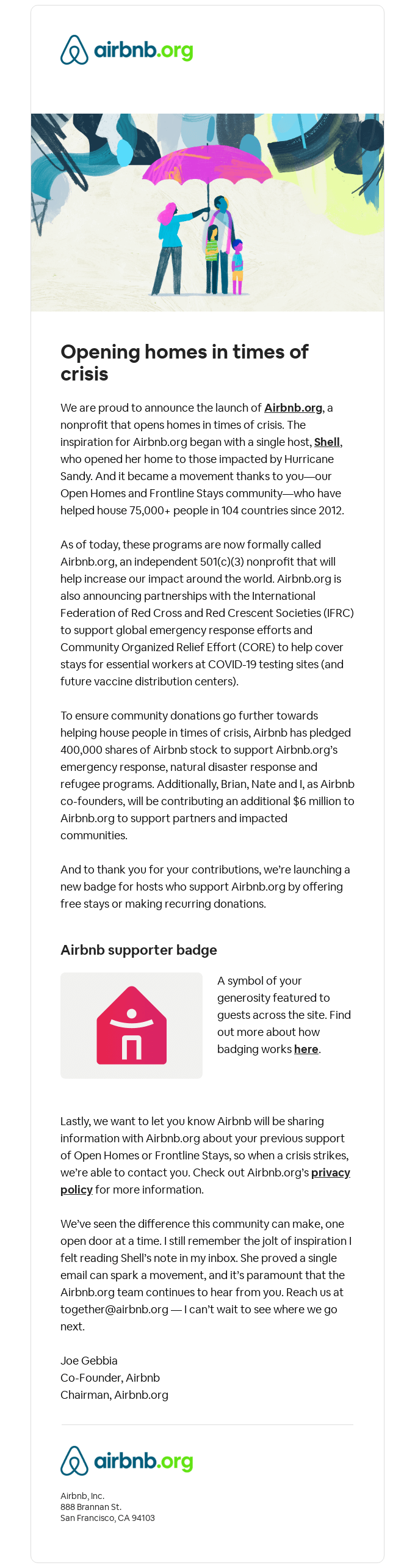 Introducing Airbnb.org from Airbnb - Desktop Email View | Really Good ...