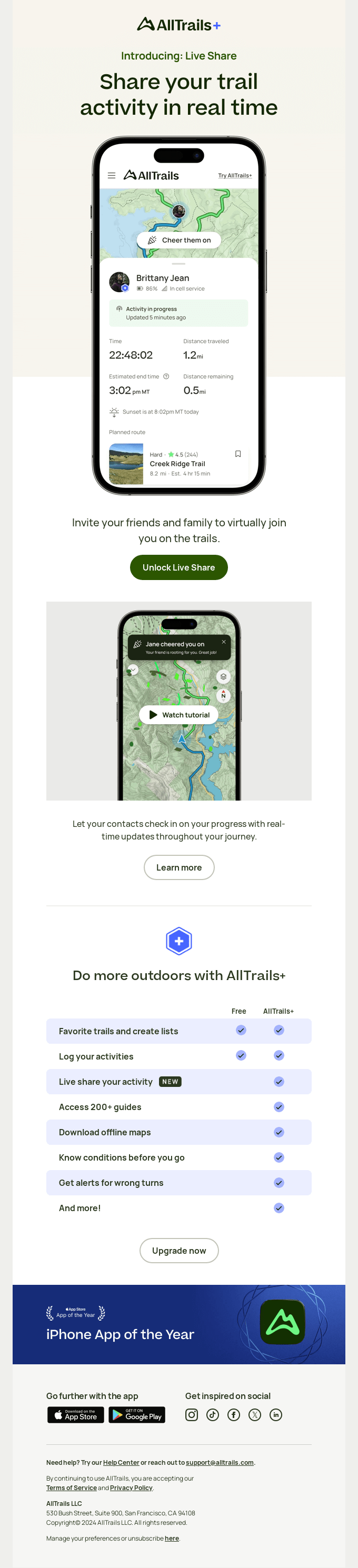 Introducing: Live Share from AllTrails - Desktop Email View | Really Good Emails