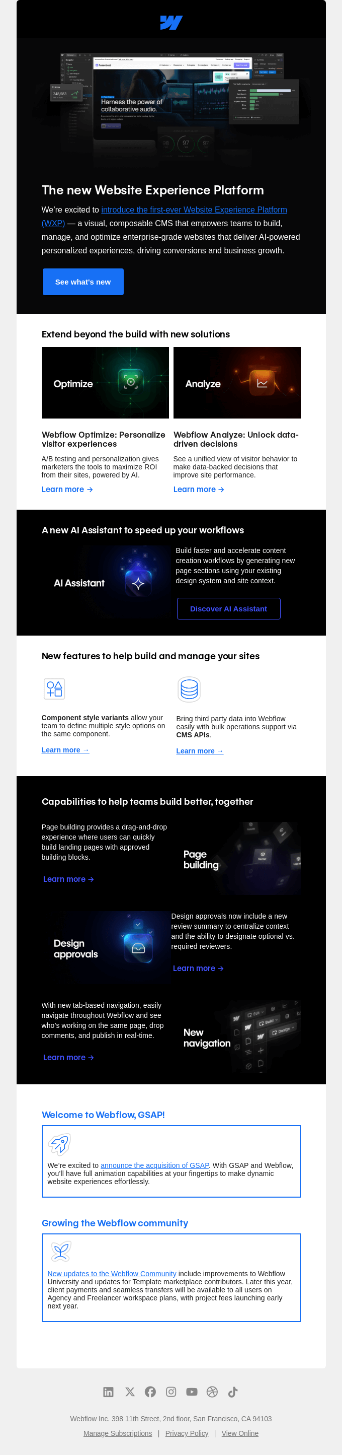 Introducing the Website Experience Platform from Webflow - Desktop Email View | Really Good Emails