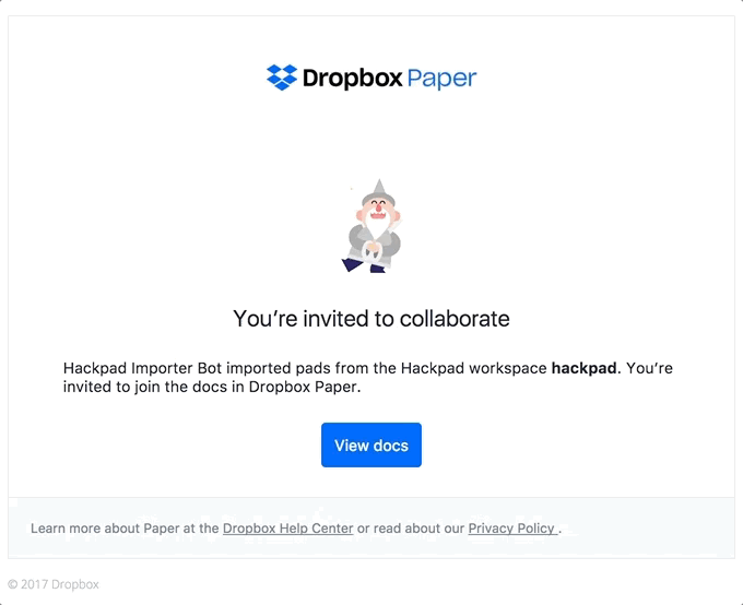 Join docs from Hackpad from Dropbox - Desktop Email View | Really Good Emails