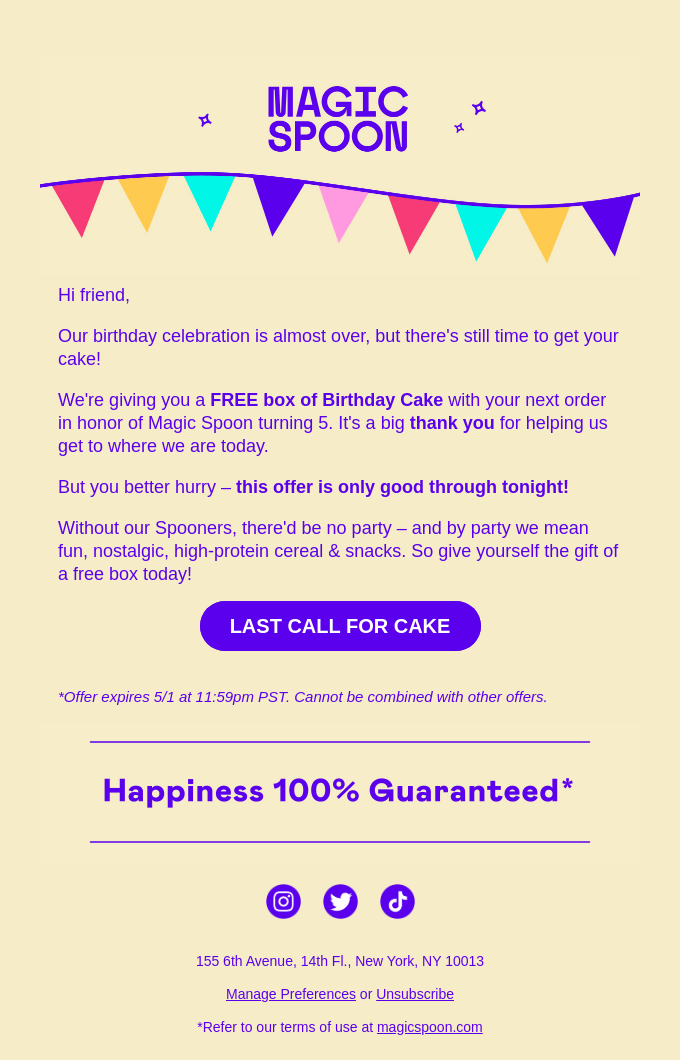 Last call for FREE cake! 🎂 from Magic Spoon Cereal - Desktop Email View ...