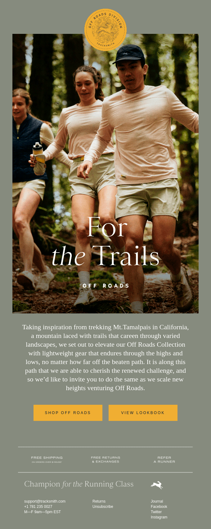 Meet the New Off Roads from Tracksmith - Desktop Email View | Really Good Emails
