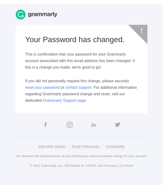 Notice: Password Change Successful from - Desktop Email View | Really ...