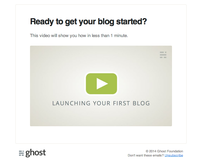 Onboarding Email Design from Ghost from Ghost - Desktop Email View ...