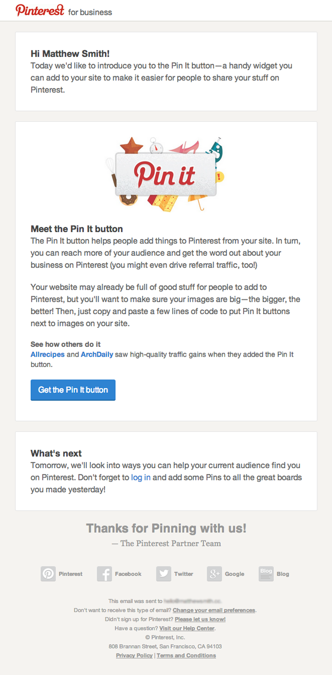 Onboarding Series Email From Pinterest from Pinterest - Desktop Email ...