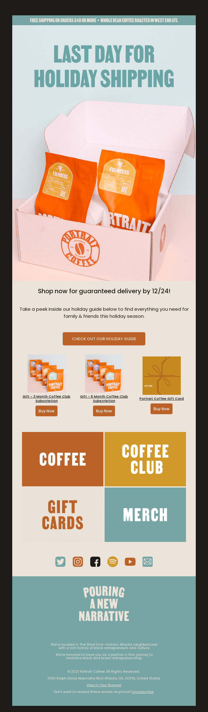 Our Holiday Shipping Deadlines From Portrait Coffee Desktop Email