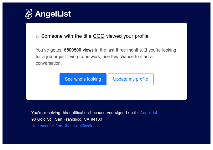 People are looking at your AngelList Profile from AngelList - Desktop ...