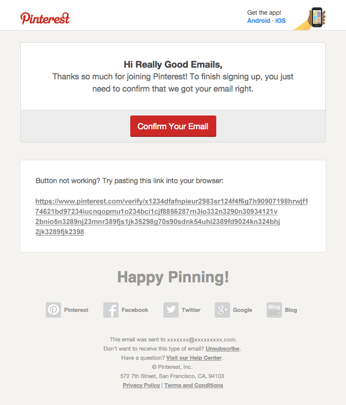 Please Confirm Your Email from Pinterest - Desktop Email View | Really ...