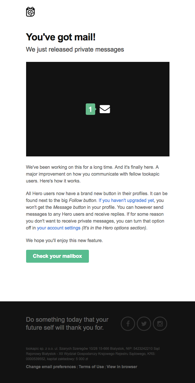 Private messages are here from Tookapic - Desktop Email View | Really Good Emails