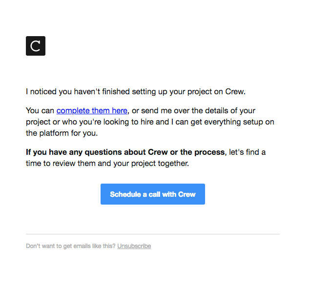 Re: Next Steps from Crew - Desktop Email View | Really Good Emails