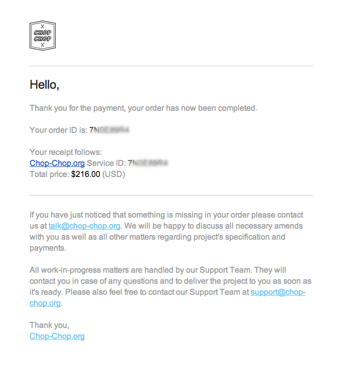 Receipt Email Design from Chop Chop from Chop Chop - Desktop Email View ...