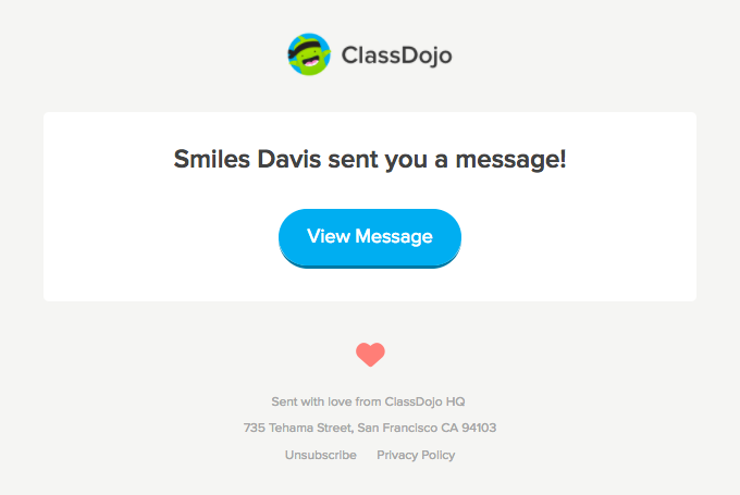 Smiles Davis sent you a message on ClassDojo from ClassDojo - Desktop ...