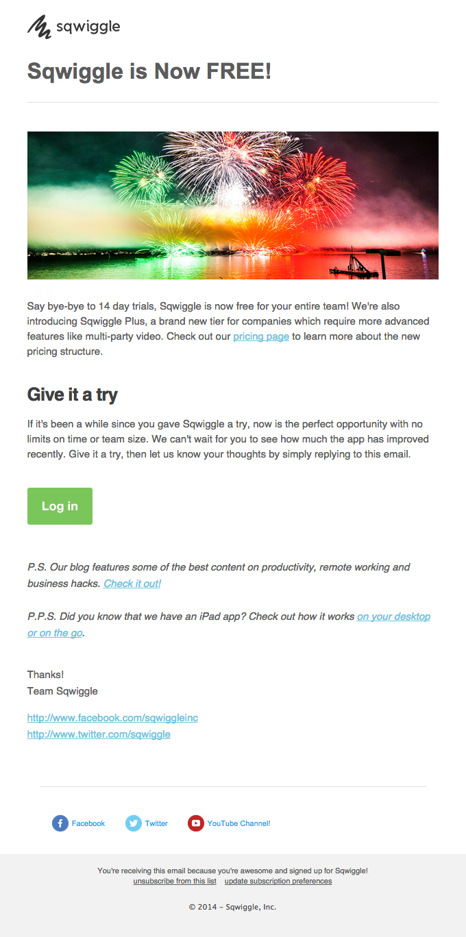 Sqwiggle is Now FREE! — Info View | Really Good Emails