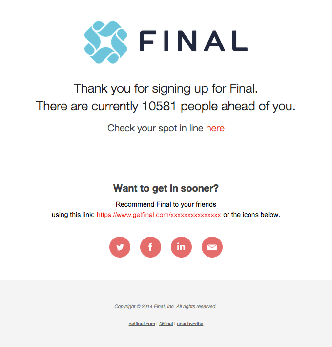 Welcome to Final! — Info View | Really Good Emails