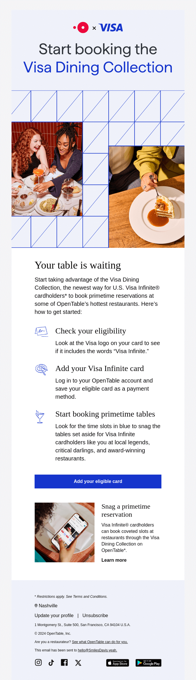 The Visa Dining Collection is live in your city from OpenTable ...