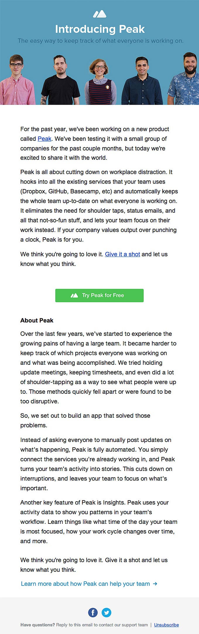 Update Email Design from Peak - Desktop View | Really Good Emails