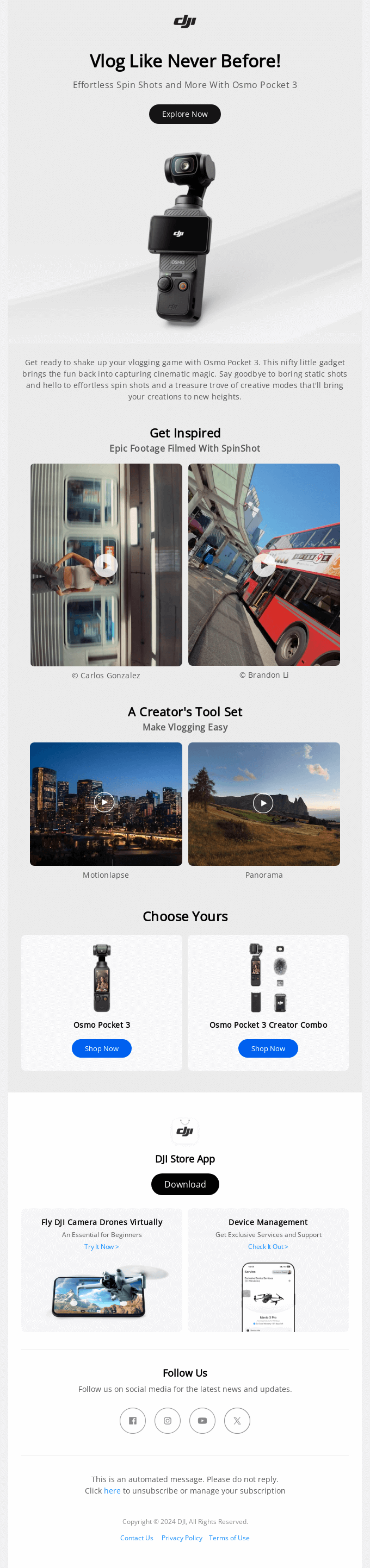 Vlog Like Never Before! from DJI - Desktop Email View | Really Good Emails