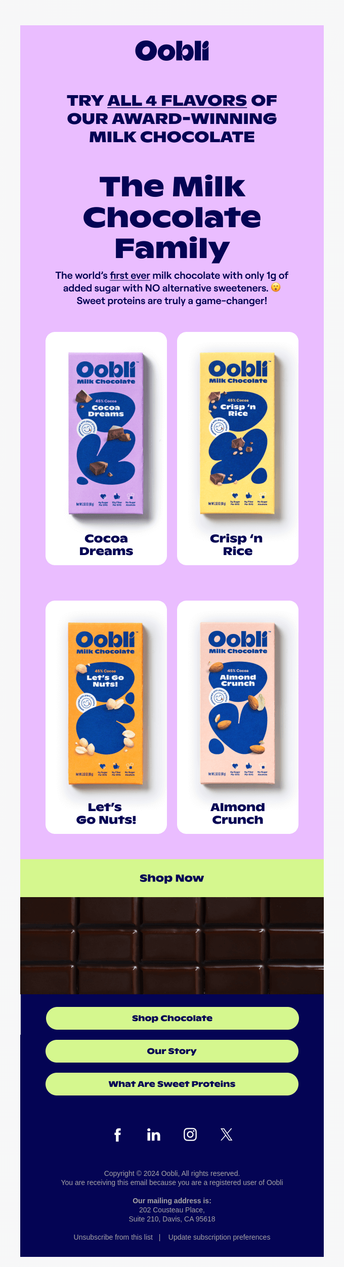 We have award-winning chocolate 🥇 from Oobli - Desktop Email View ...