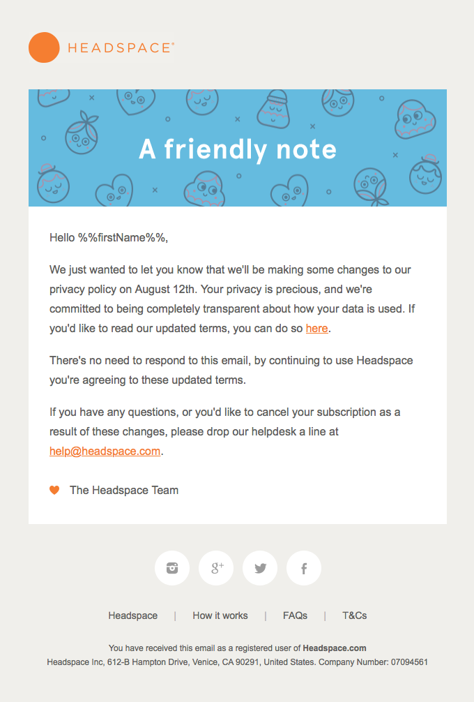 We’ve updated our privacy statement from Headspace - Desktop Email View ...