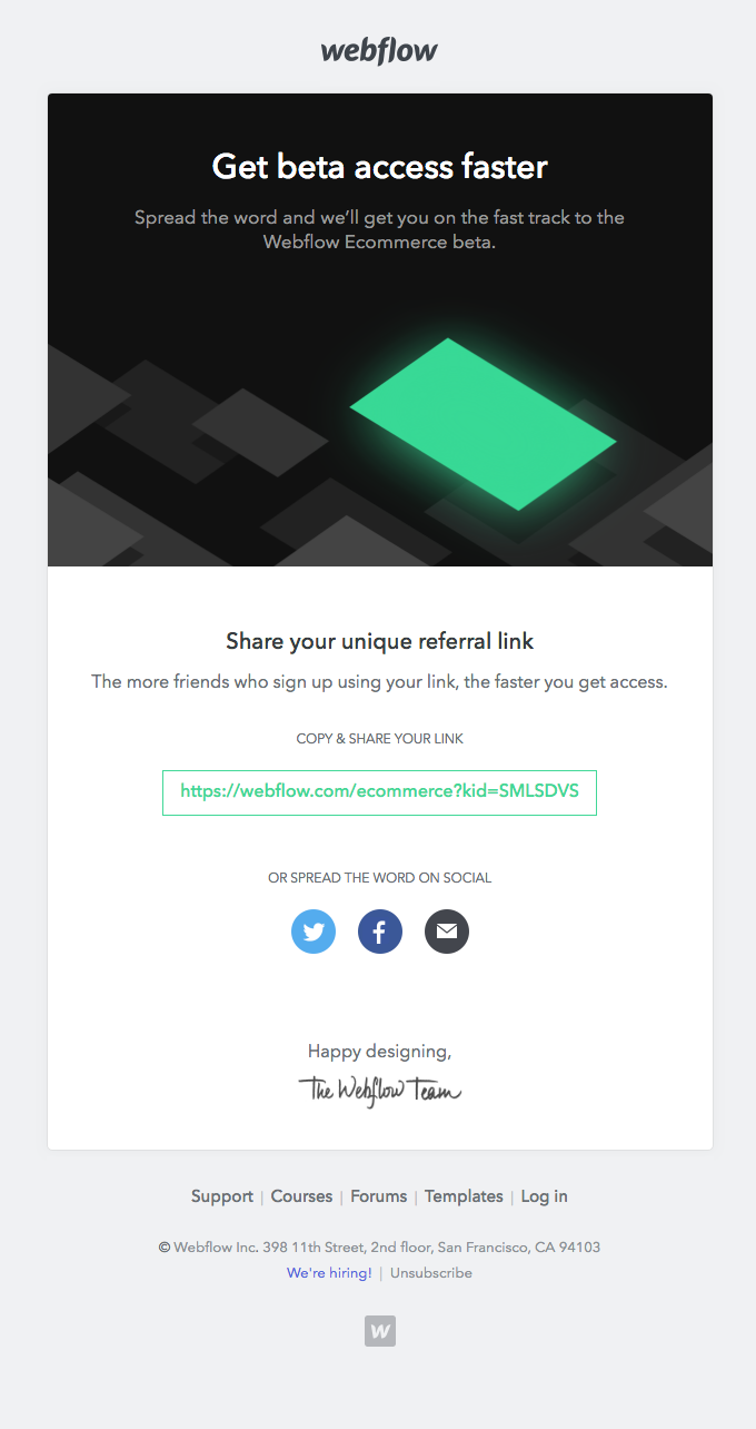 Webflow Ecommerce Beta Referral Link Info View Really Good Emails